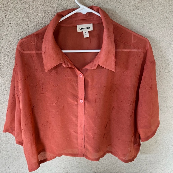 Open Edit | Tops | Open Edit Crinkle Sheer Rust Button Up Blouse Sz Xl ...
